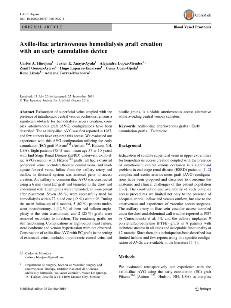 2017 Axillo Iliac Arteriovenous Hemodialysis Graft Creation With | PDF ...
