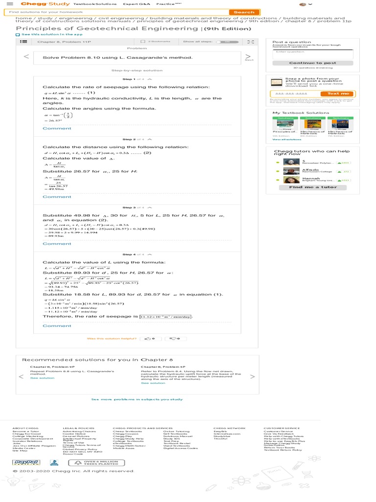 Solved Solve Problem 8.10 Using L. Casagrande's Method. | PDF | Textbook