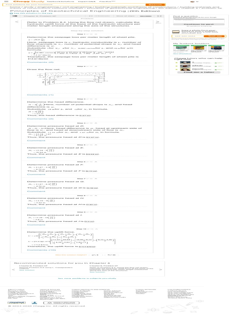 Solved Refer To Problem 8.4. Using The Flow Net Drawn, Calcula... | PDF | Textbook | Communication