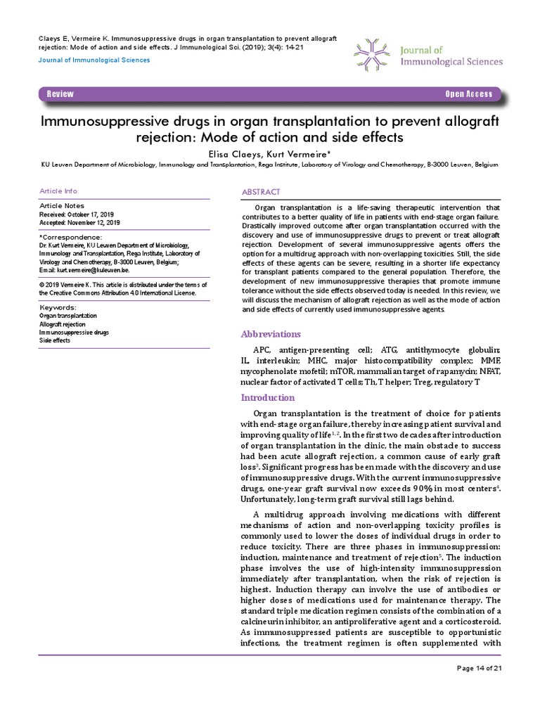 Immunosuppressive Drugs in Organ Transplantation To Prevent Allograft ...