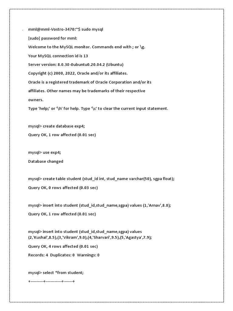 Dbmsexp 4 Pdf My Sql Data Management Software 
