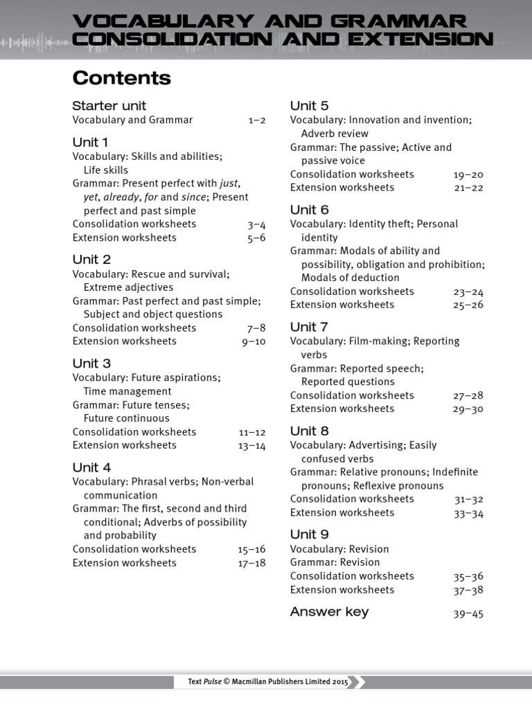 Vocabulary and Grammar Consolidation Guide | PDF | Linguistics | Grammar