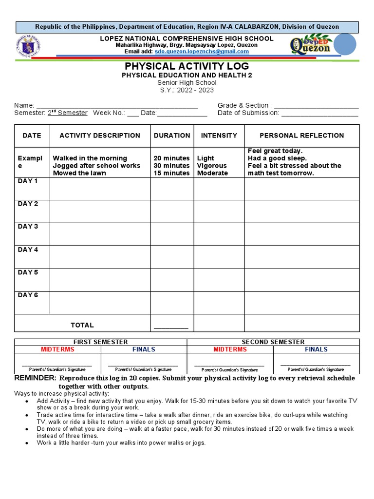 Physical Activity Log Template | PDF