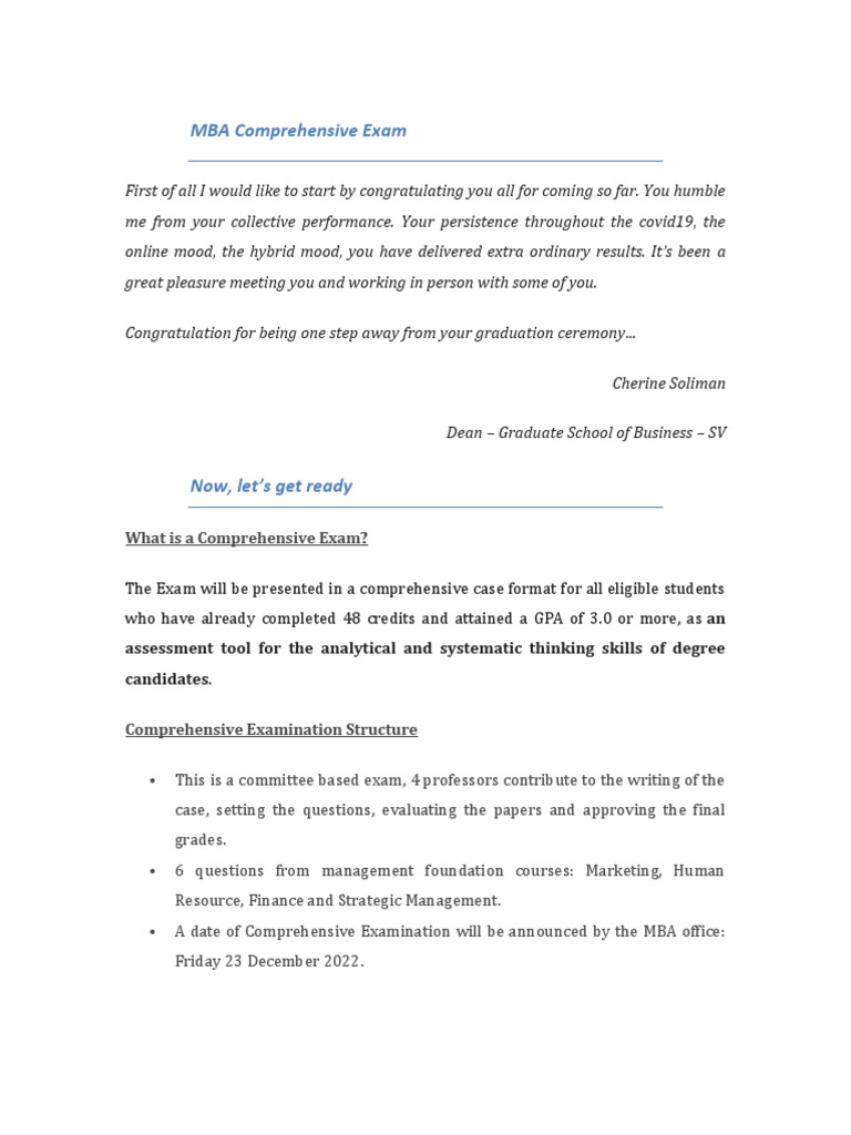 MBA Comprehensive Exam Orientation - December 2022 | PDF | Master Of ...