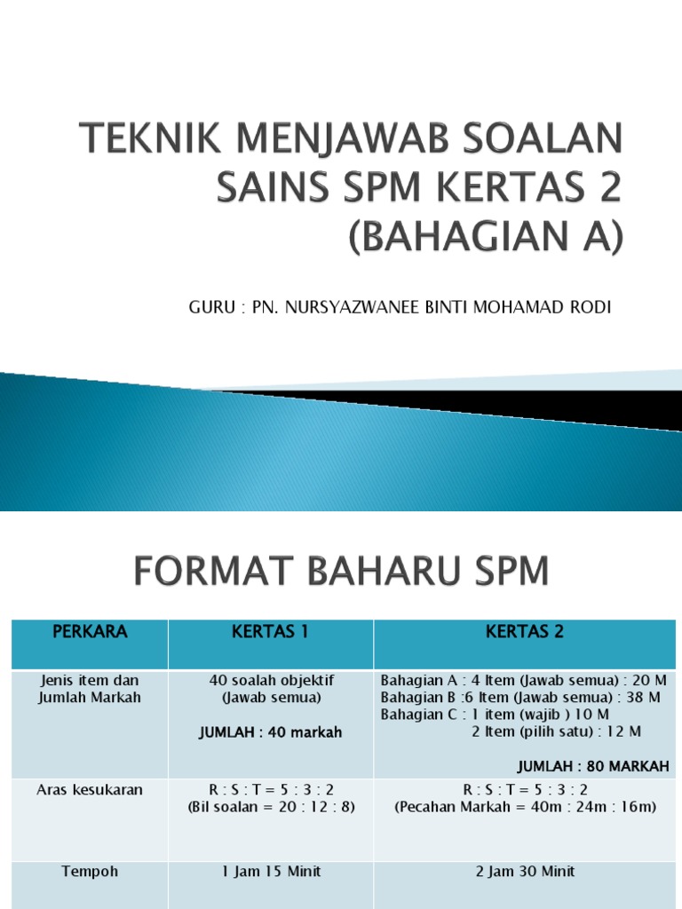TEKNIK MENJAWAB SOALAN SAINS SPM BAHAGIAN A | PDF