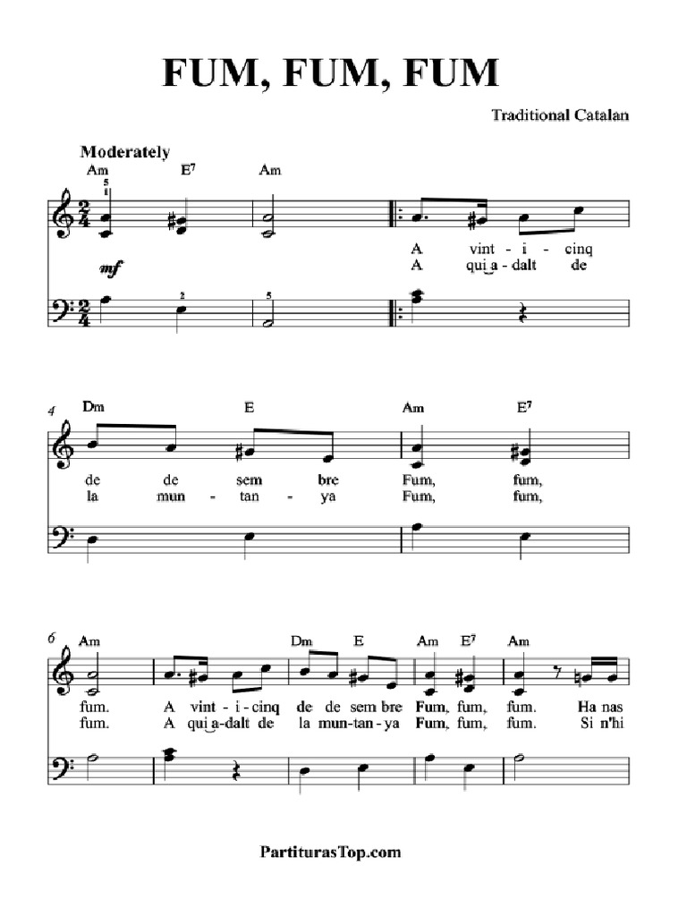 Fum Fum Fum Partitura Piano PDF Villancico Tradicional Catalan Fum Fum ...