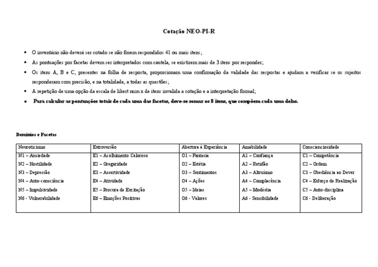 Cotação Neo Pi R | PDF