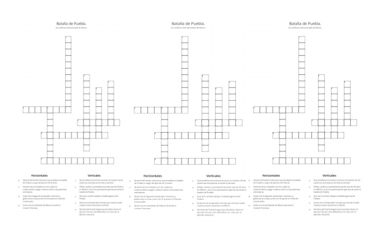 Crucigrama Batalla de Puebla 5 de Mayo | PDF