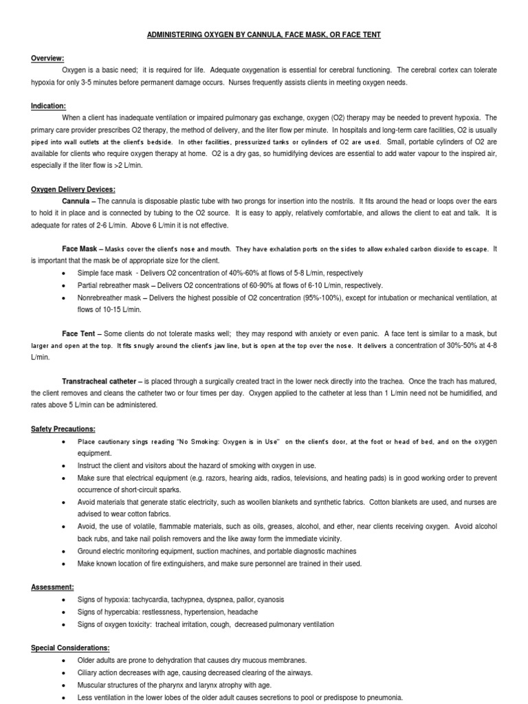 Oxygen Administration Procedures Guide | PDF | Breathing | Exhalation