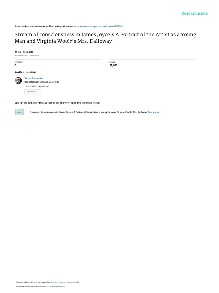 Stream of Consciousness in James Joyce's A Portrait of The Artist As A ...