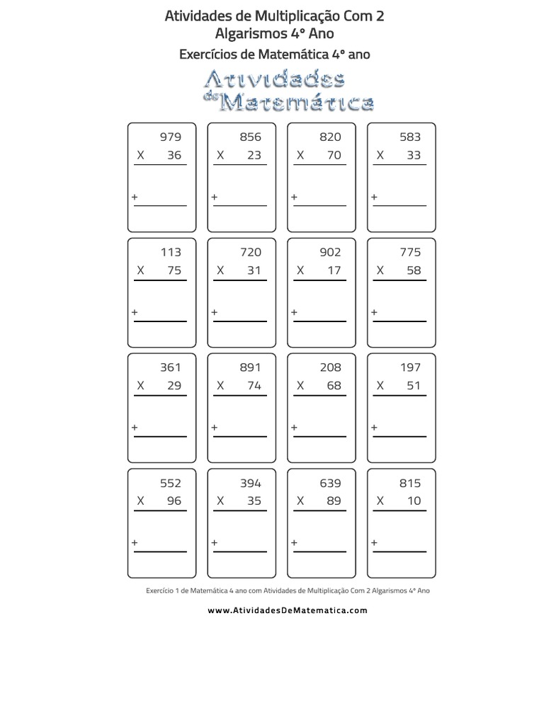 Atividades de Multiplicação Com 2 Algarismos 4º Ano - Atividade 24 ...