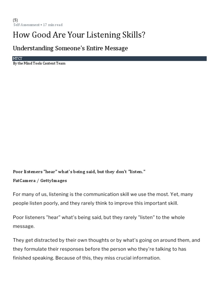 Active Listening Self-Assessment | PDF Active Listening Self-Assessment | PDF