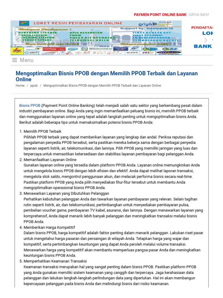 Mengoptimalkan Bisnis PPOB Dengan Memilih PPOB Terbaik Dan Layanan ...