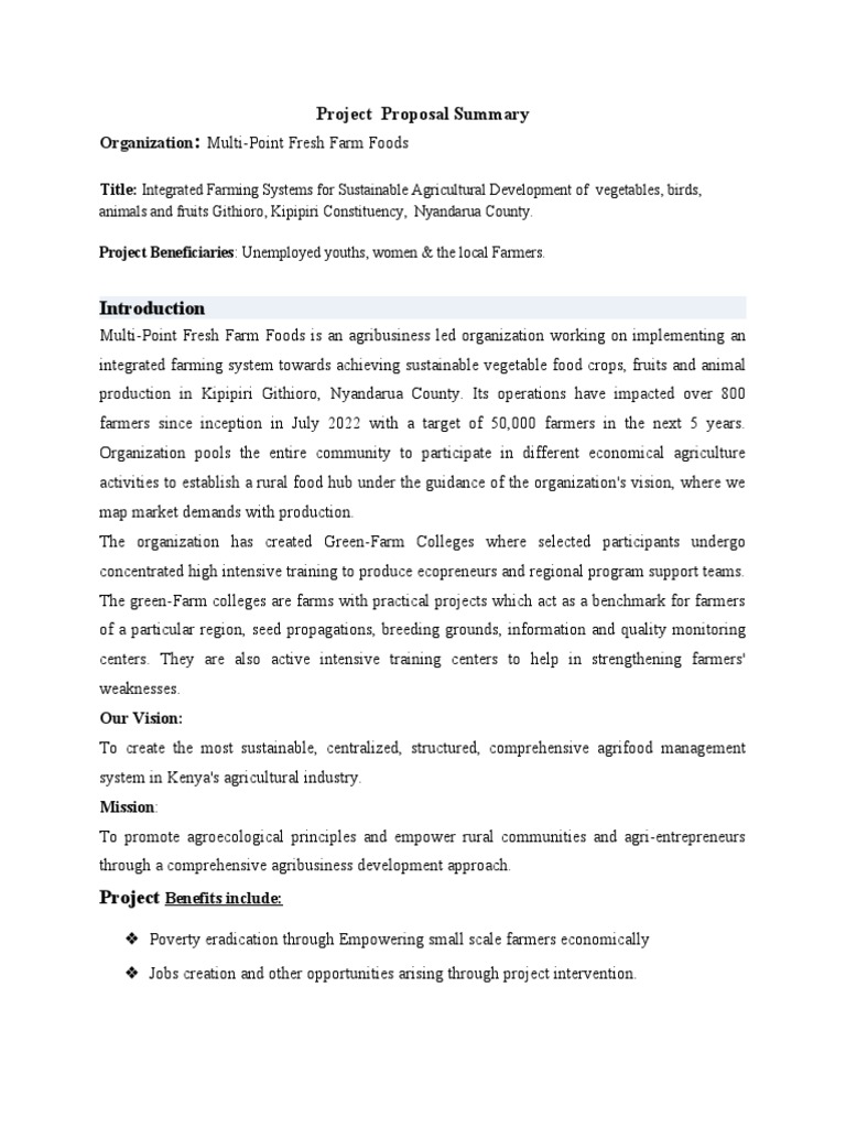 Project Proposal Summary | PDF | Agriculture | Farmer