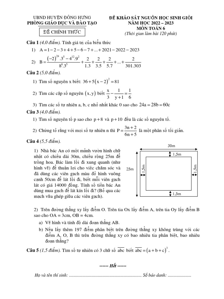 De Hoc Sinh Gioi Toan 6 Nam 2022 2023 Phong GDDT Dong Hung Thai Binh | PDF