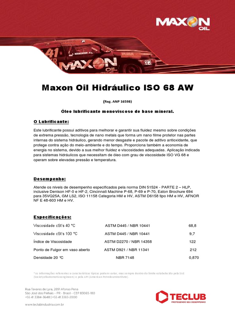 BT - Maxon Oil Hidráulico AW ISO 68 | PDF