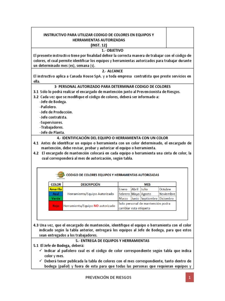Instructivo de Código de Colores en Herramientas | PDF