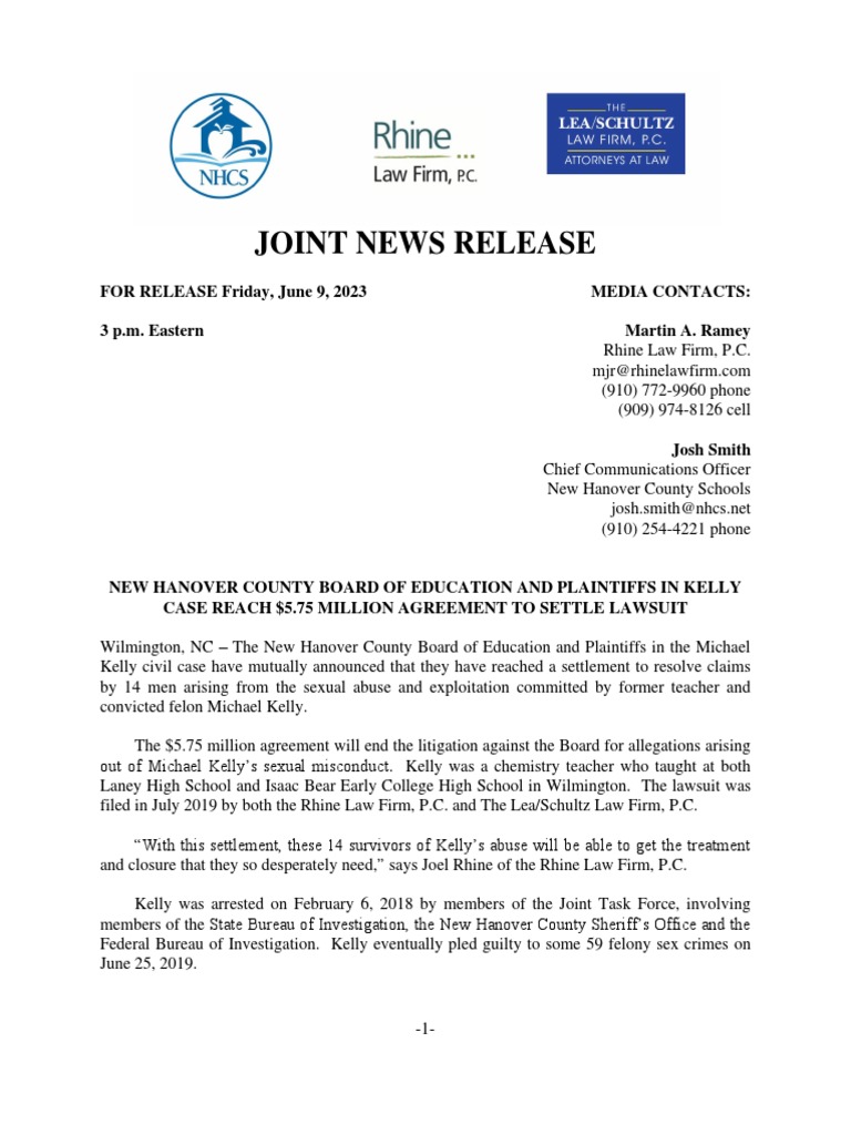 2023.06.09 Joint News Release - $5.75M Settlement Reached Between ...
