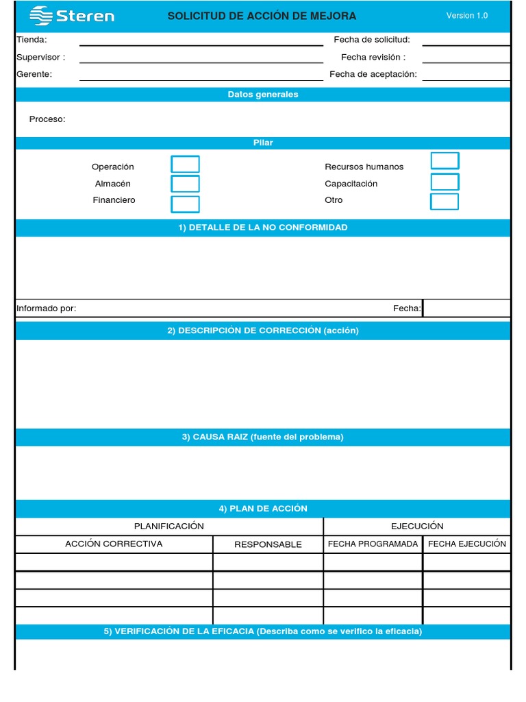 Formato de Solicitud de Acción de Mejora | PDF
