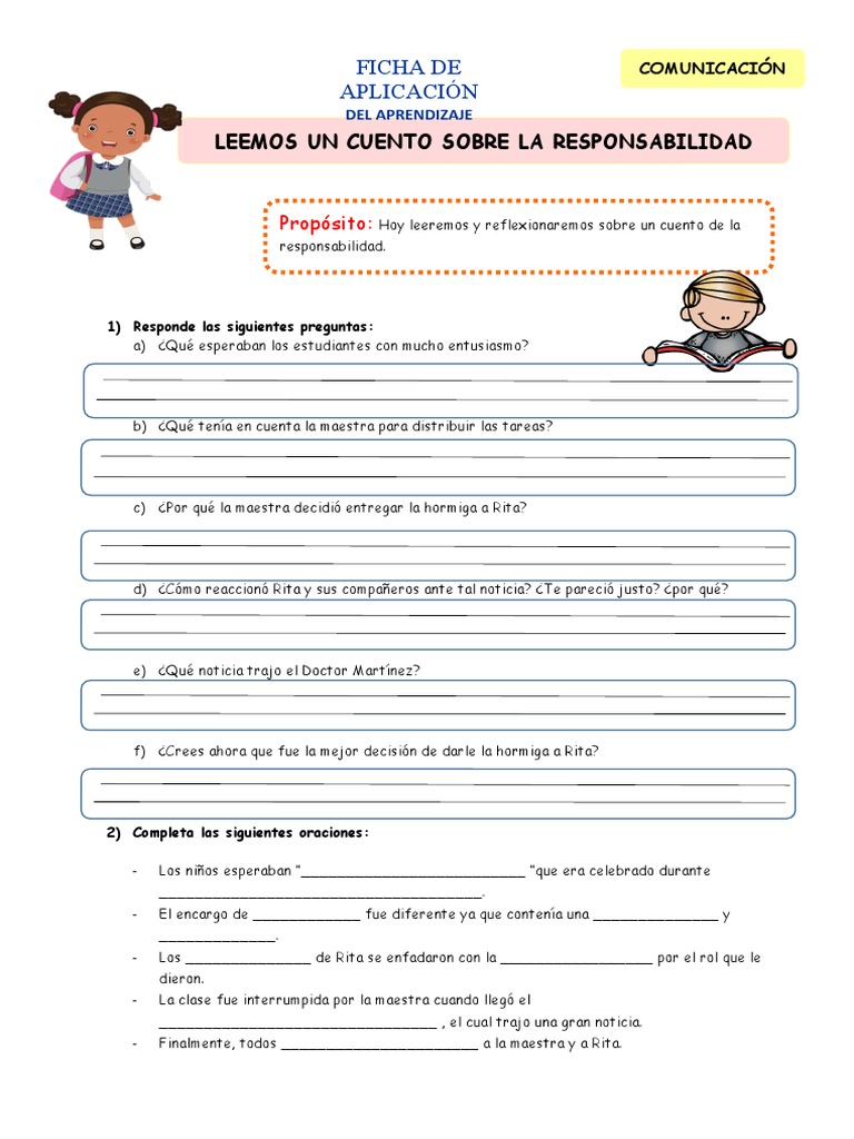 Ficha-Lunes-Comun-Leemos Un Cuento Sobre La Responsabilidad | PDF
