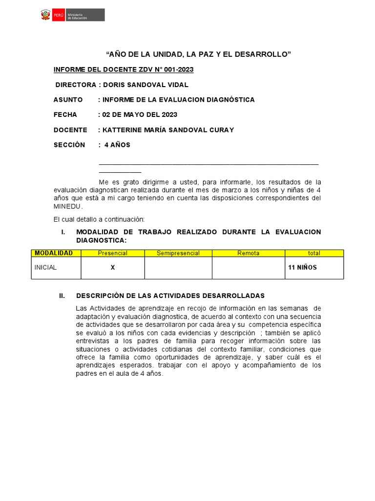Informe Del Consolidado de La Evaluacion Diagnostica 2023-1-1 | PDF | Evaluación | Aprendizaje