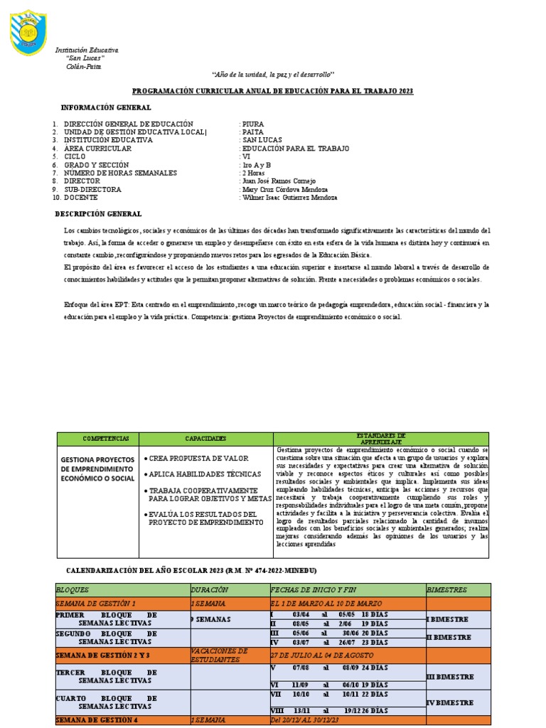 Planificacion Ept 2023 | PDF | Iniciativa empresarial | Evaluación
