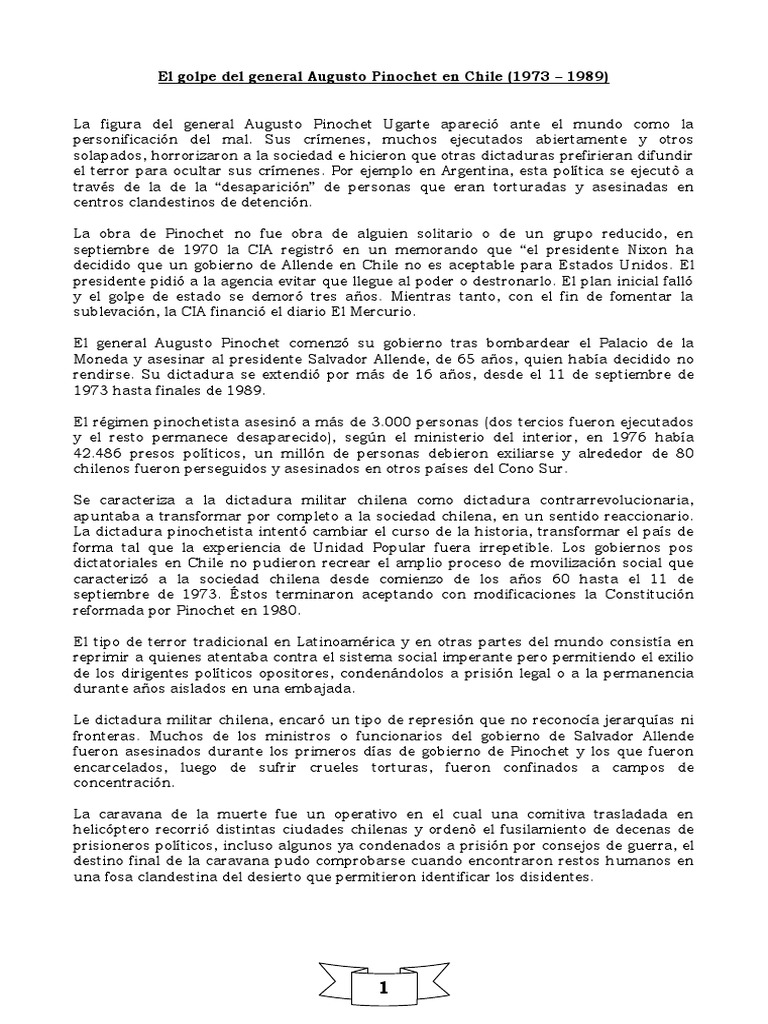 Dictadura de Augusto Pinochet | PDF | Augusto Pinochet | Chile