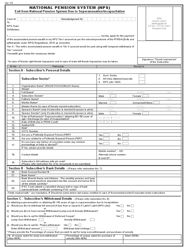 NPS Exit Application for Superannuation | PDF | Life Annuity | Financial Services