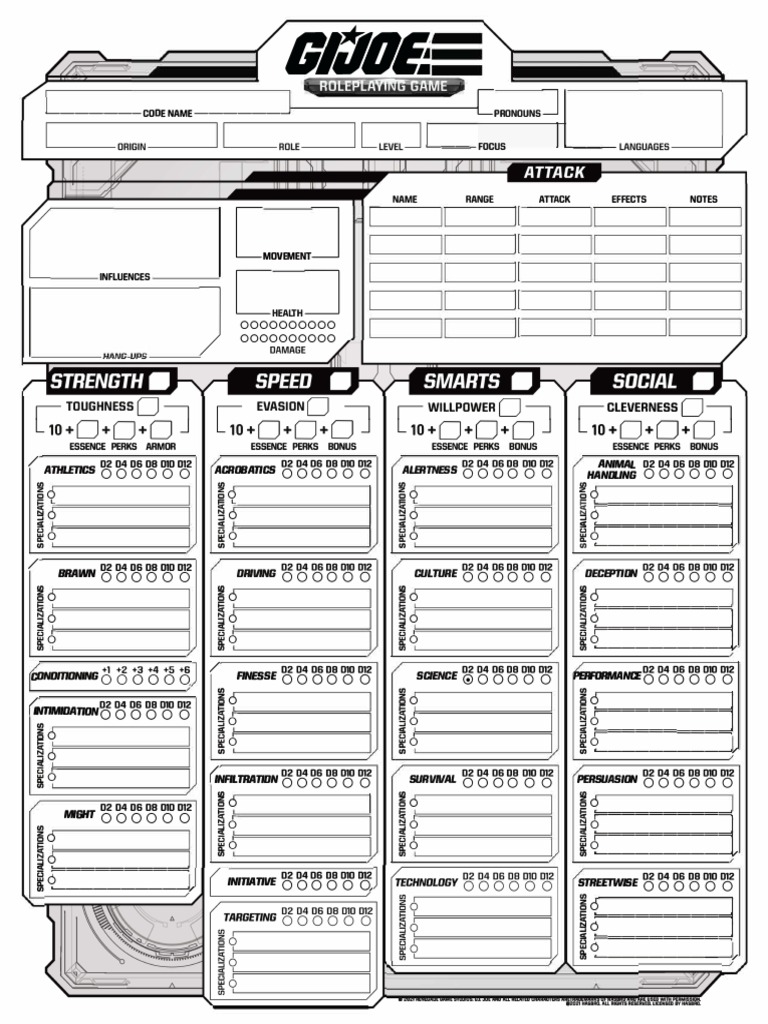 G I Joe Character Sheet | PDF | G.I. Joe | Entertainment