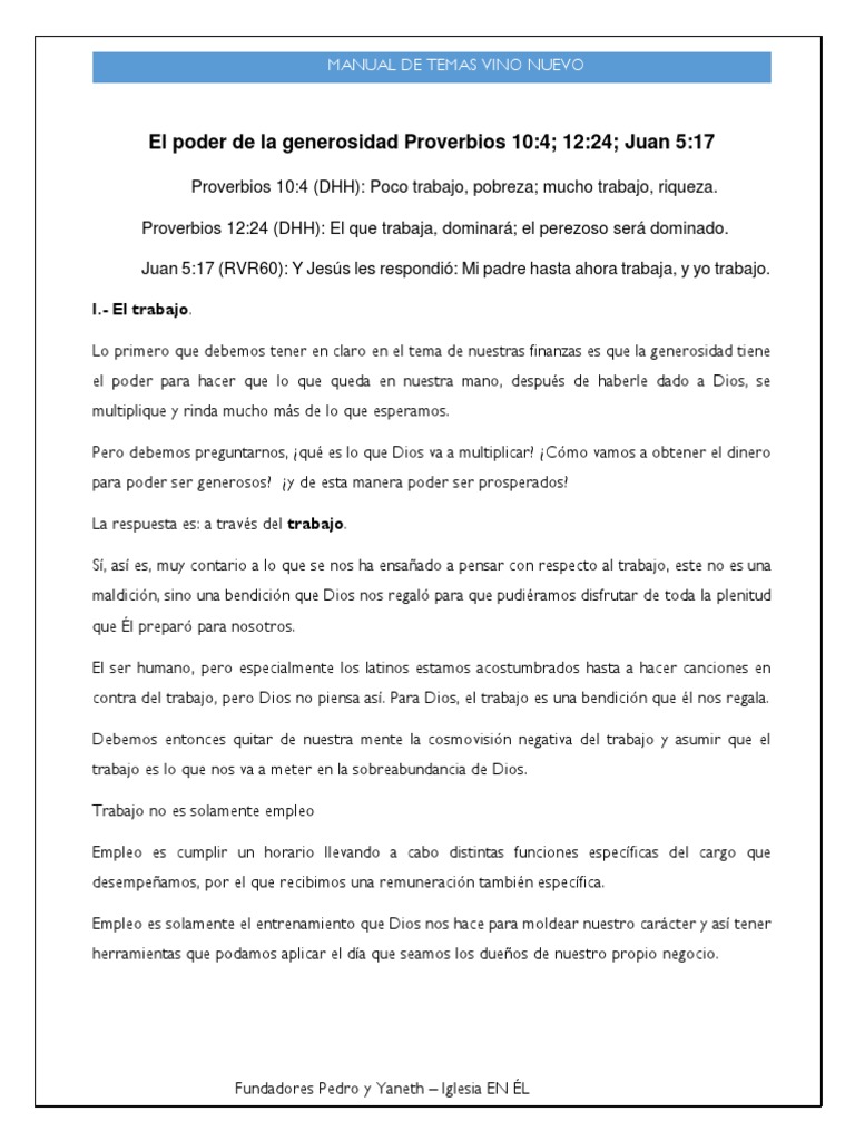 El Poder de La Generosidad - Vino Nuevo | PDF | Diezmo | Creencia ...