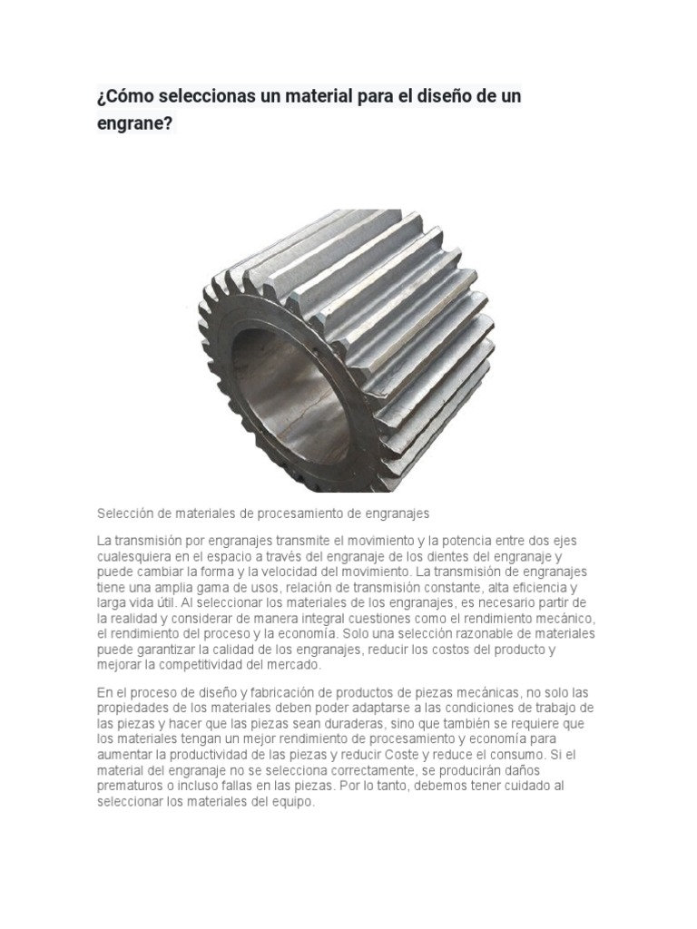 Selección de Material para Diseño de Engranes | PDF | Engranaje ...