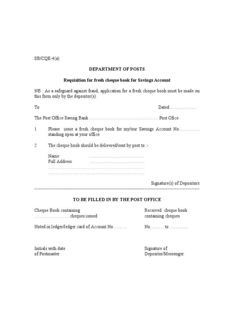 SBCQE-4a Application For Fresh Cheque Book | PDF