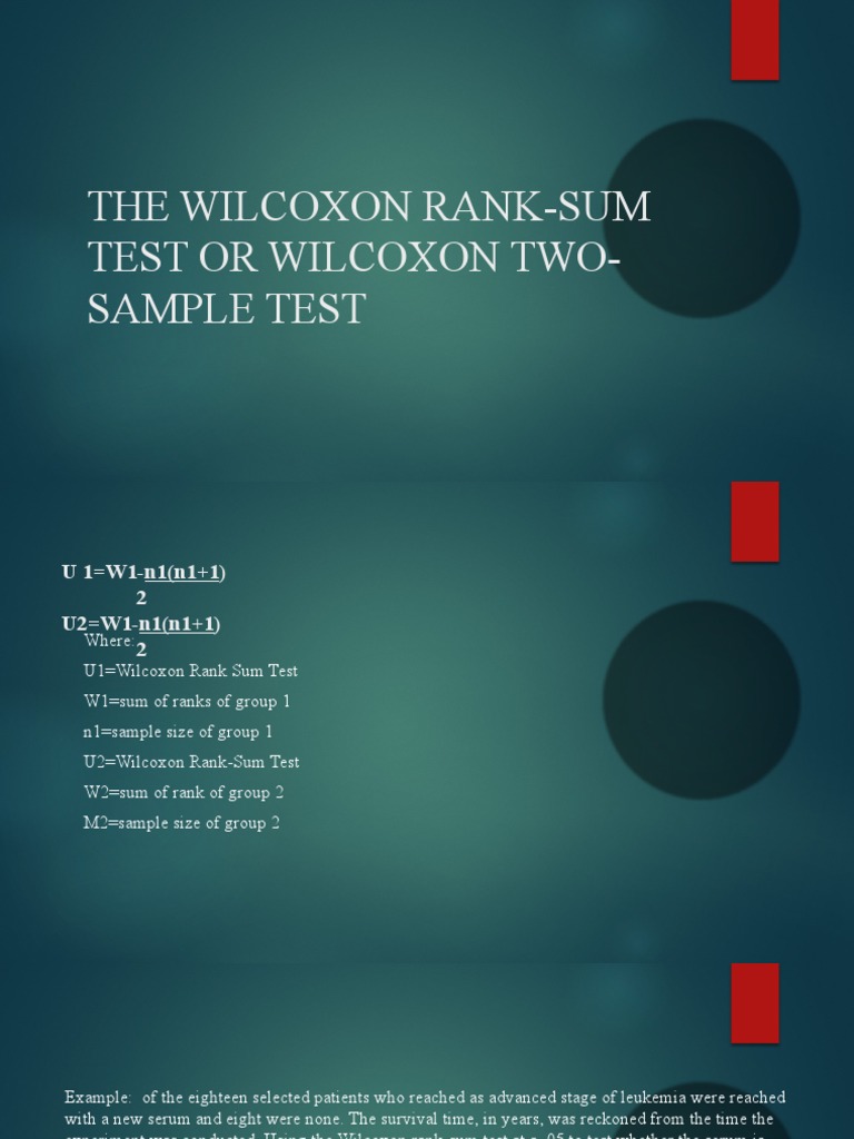 The Wilcoxon Rank Sum Test Or Wilcoxon Two Sample Test Pdf Mann