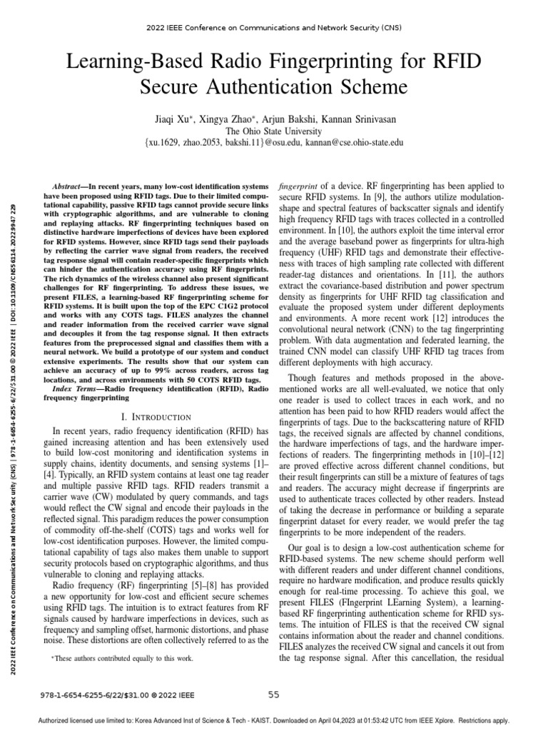 Learning-Based Radio Fingerprinting For RFID Secure Authentication Scheme | PDF | Radio ...