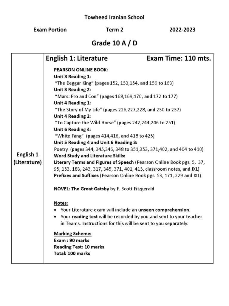Grade 10 Term 2 English Exam Portion, 2022-23 | PDF | Linguistics ...