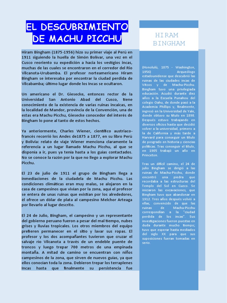 Descubrimiento de Machu Picchu 2b (Patrick P) | PDF | Machu Picchu
