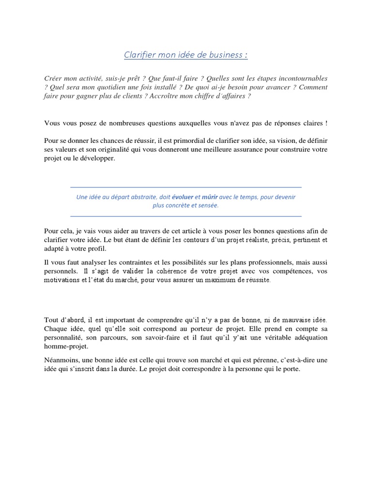 Clarifier Son Idée de Business | PDF
