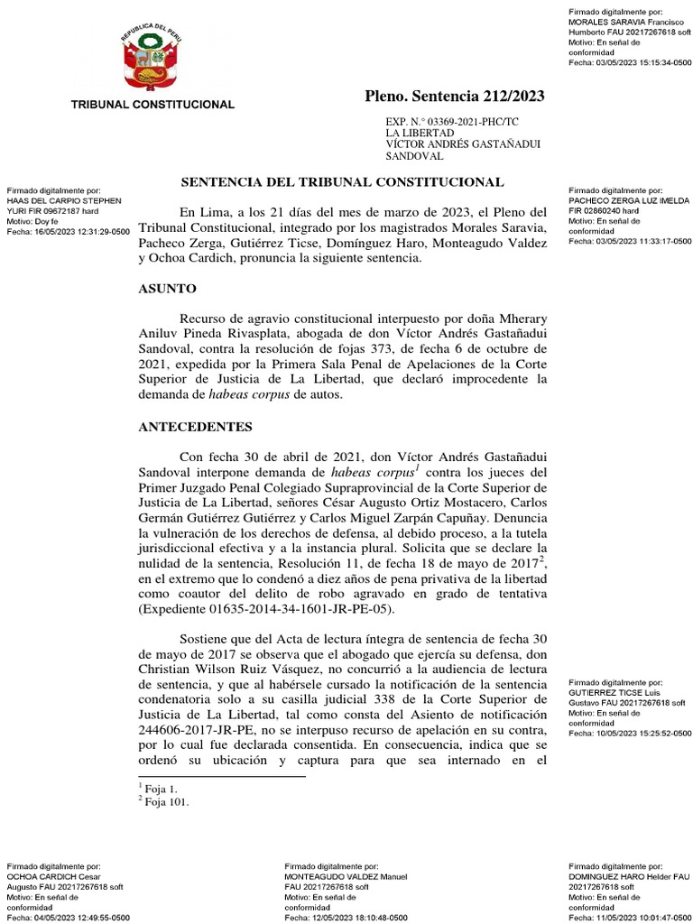 Notificación Por Cédula (STC Exp. N°3369-2021-PHCTC-La Libertad) | PDF ...