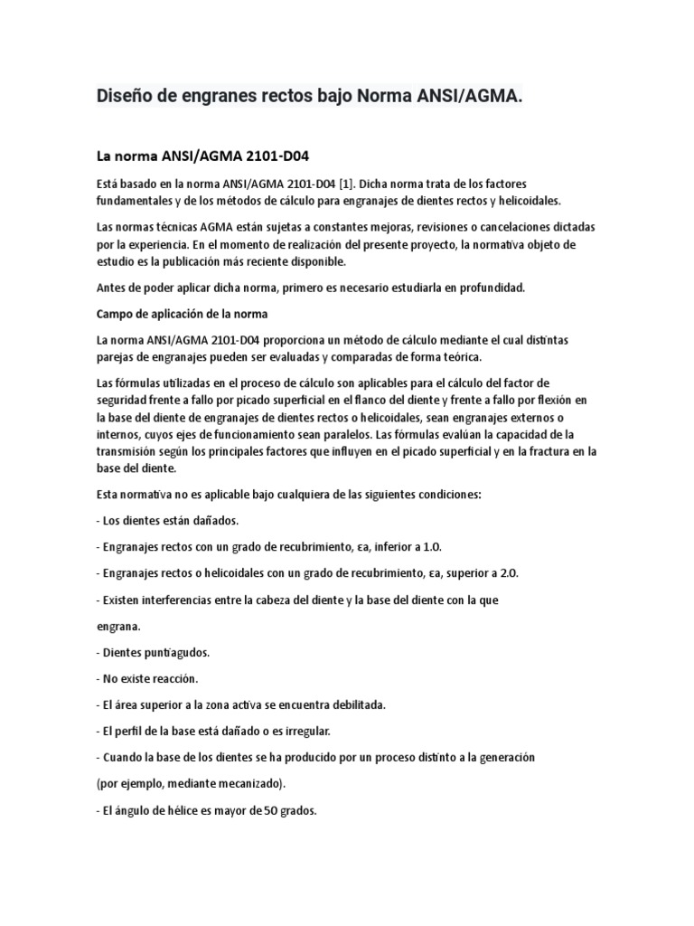 Diseño de engranes rectos bajo Norma ANSI- AGMA. | PDF
