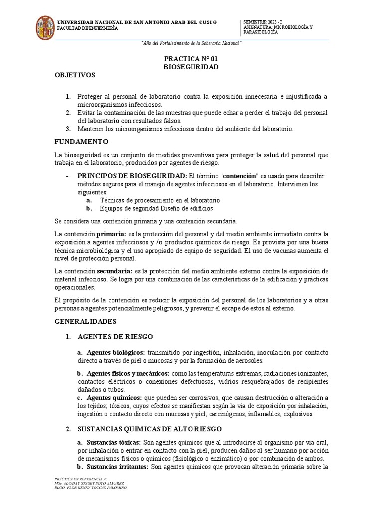 Practica 1 Bioseguridad | PDF
