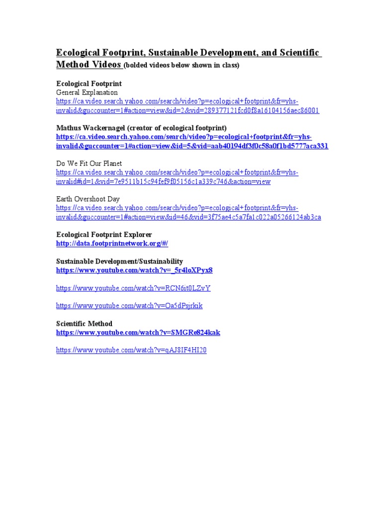 Unit 1 Videos - Ecological Footprint, Sustainable Development, and ...