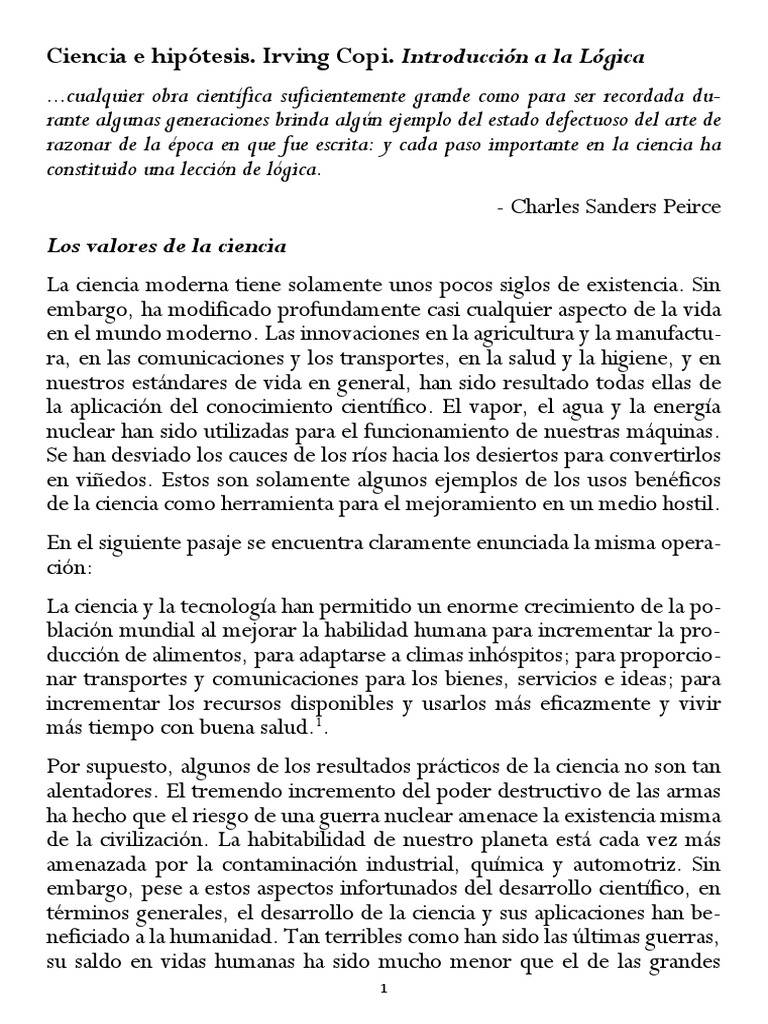 Ciencia e Hipótesis Introducción A La Lógica Irving Copi Resumido | PDF ...