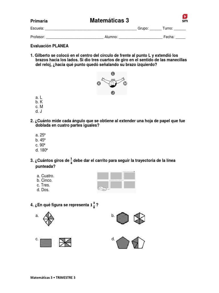 Matematicas 3 EVALUACION TRIMESTRE 3 ALUMNO | PDF