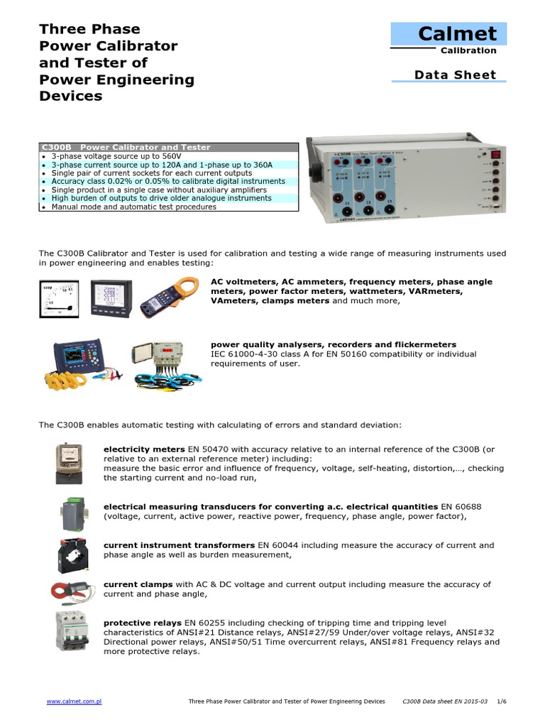 C300B Three Phase Power Calibrator Data Sheet en | PDF | Mains ...