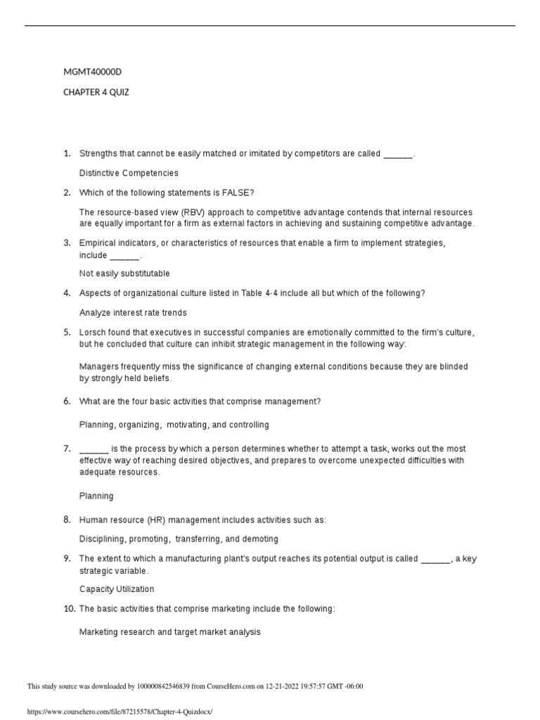 Chapter 4 Quiz | PDF