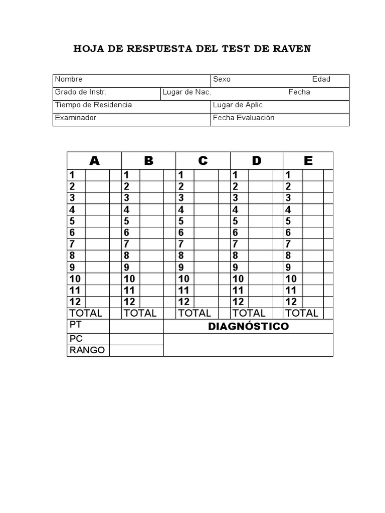 Hoja de Respuesta Del Test de Raven | PDF