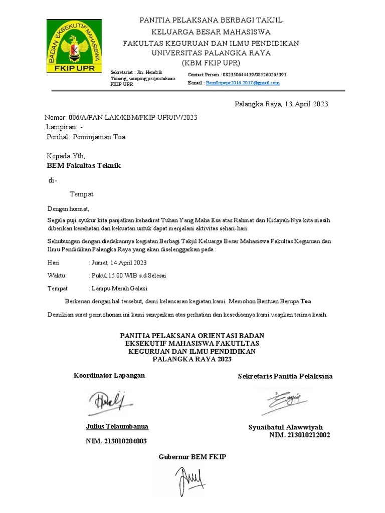 Surat Peminjaman Aula | PDF