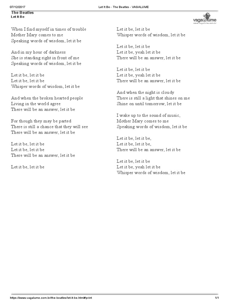 Let It Be - The Beatles - Vagalume | PDF | British Rock Songs | The ...