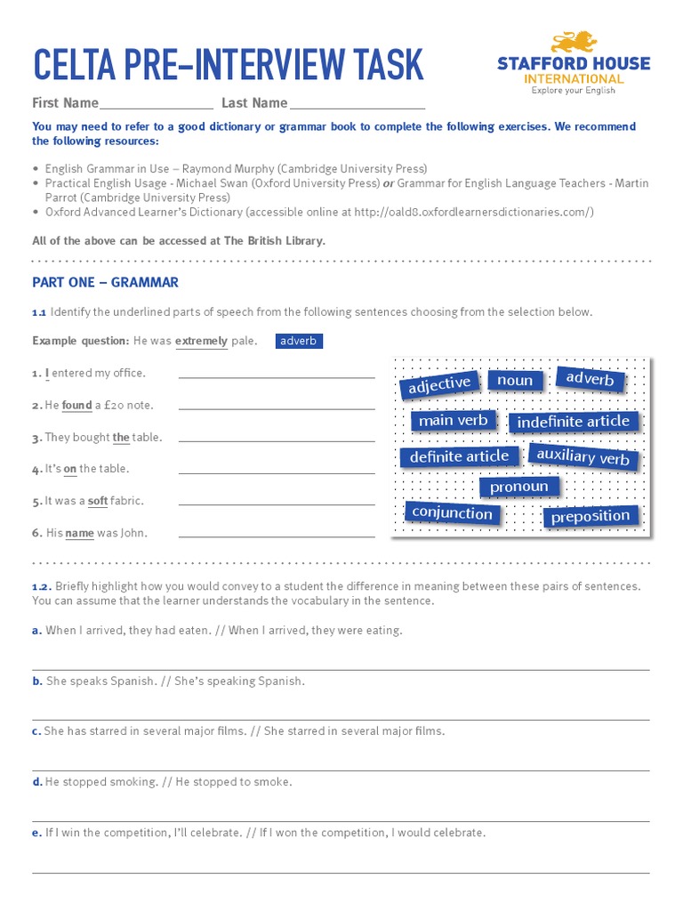 1.2 CELTA Pre-Interview Task Editable | PDF | English Language | Language Mechanics