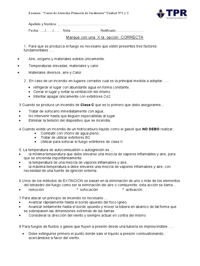 Examen Unidad 1 y 2 INCENDIO | PDF | Agua | Naturaleza